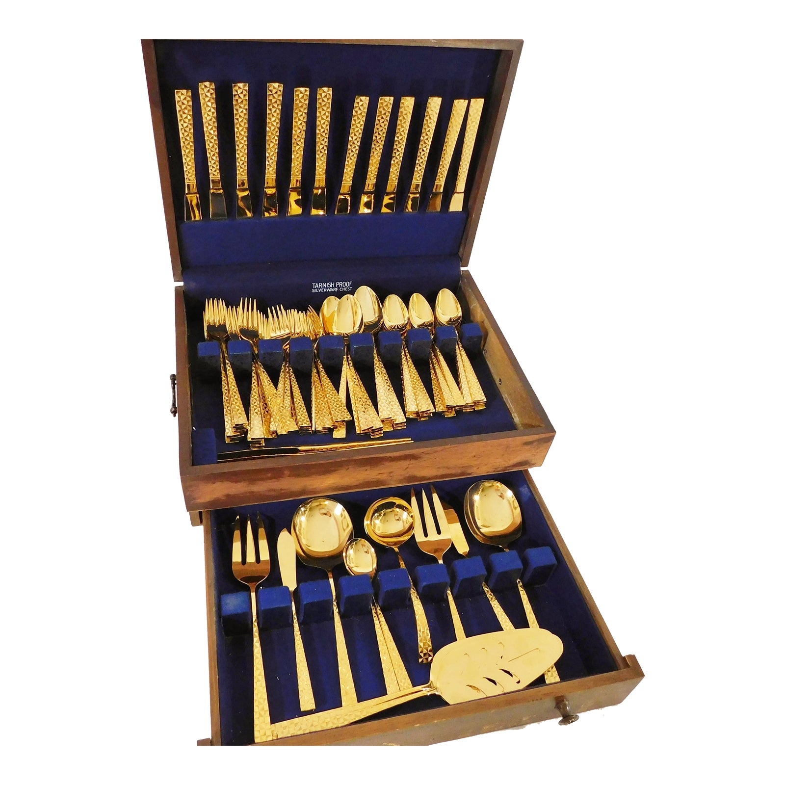Vintage 1969 Cosmos Gold Geometric Flatware 108pc Set in Box - Service ...