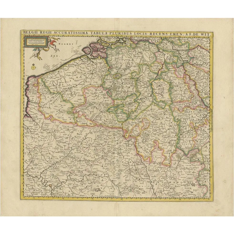 Antique Map of Belgium and Northern France by F. De Wit, 1680 | Chairish