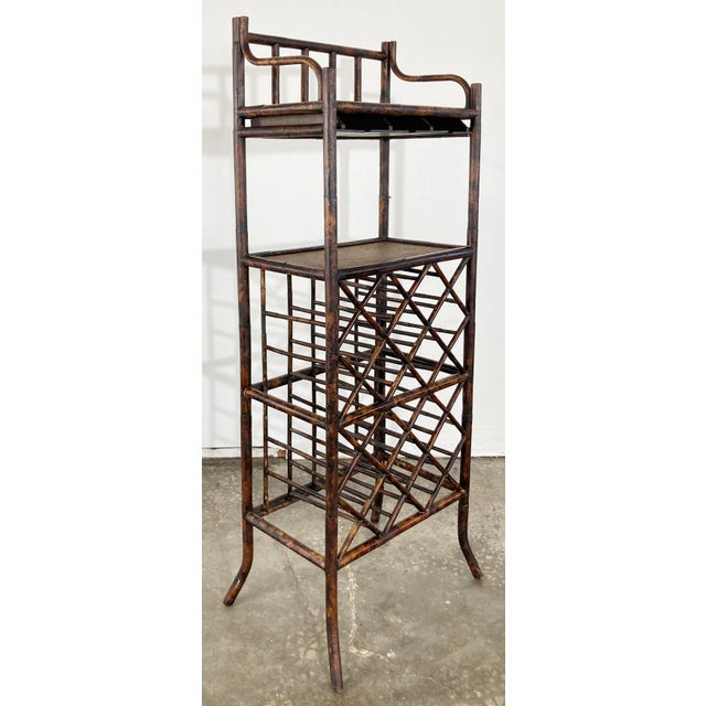 Vintage Burnt Tortoise Shell Finish Rattan Wine Rack | Chairish