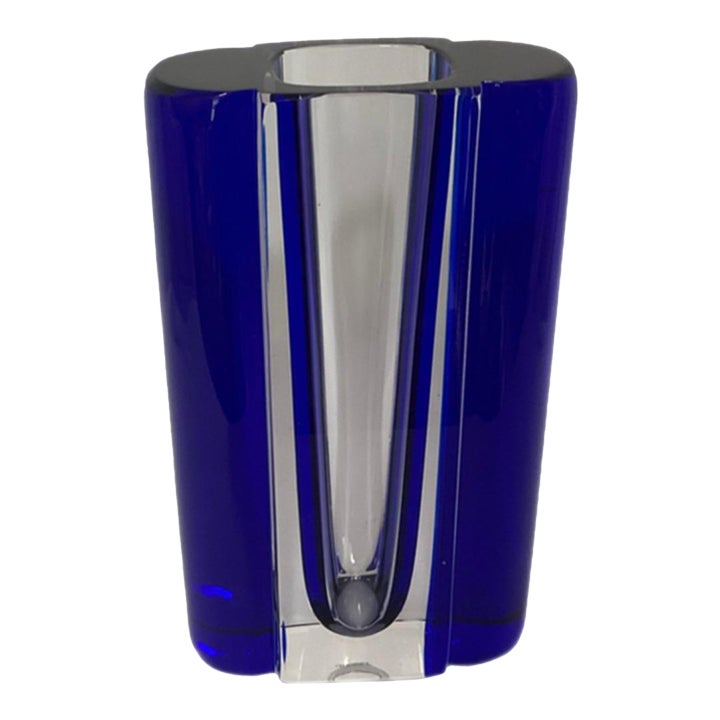 Mid 20th Century Claus Josef Riedel Vase Cobalt Blue and Clear Art ...