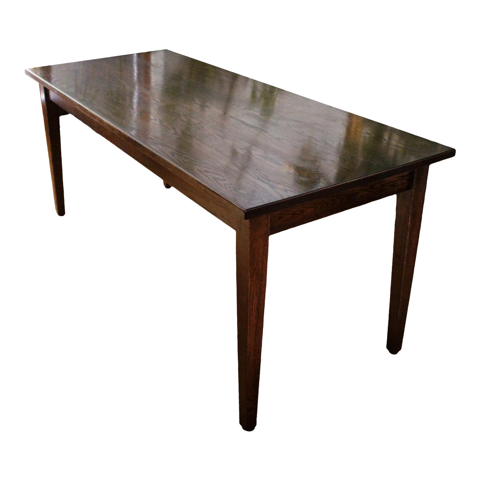 2000s Narrow Shaker Style Dark Oak Dining Table With Slim Tapered Legs ...