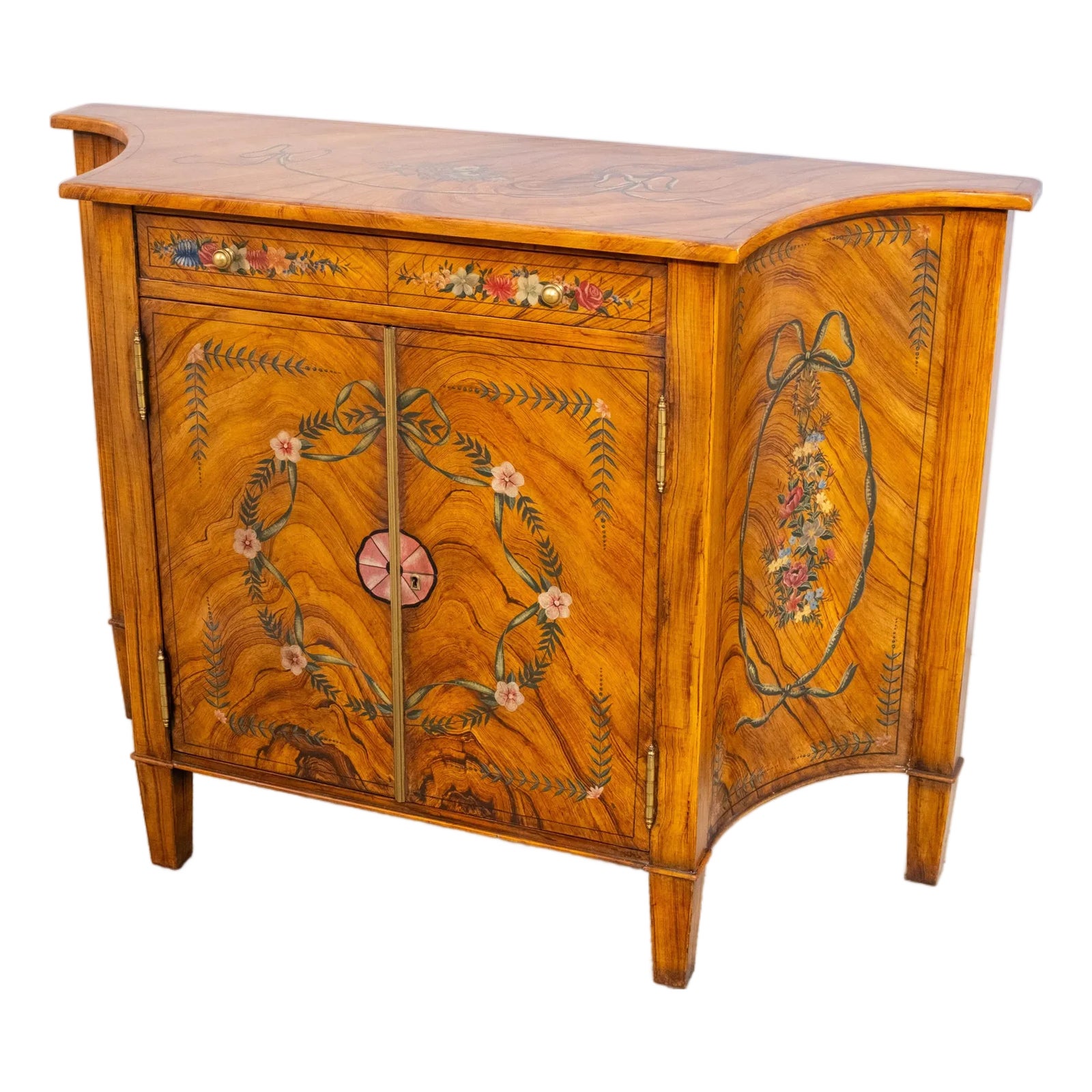 1990s Adams Style Paint Decorated 2 Door Server Commode | Chairish