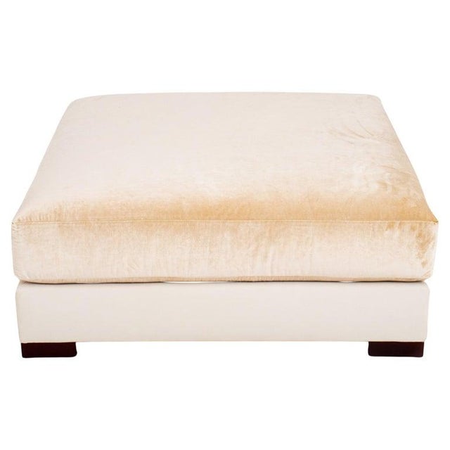 Large Square Cream Velours Ottoman | Chairish