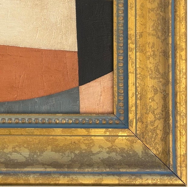 Contemporary Abstract Color-Block Oil Painting in Vintage Frame | Chairish