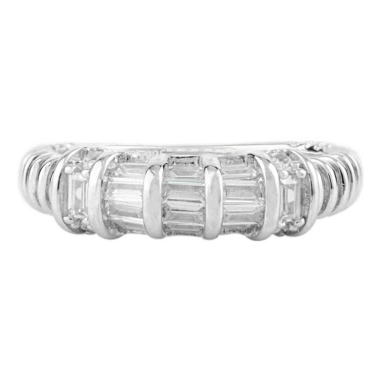 925 Sterling Silver Chunky Zircon Studded Half Wedding Band- Size 7 ...