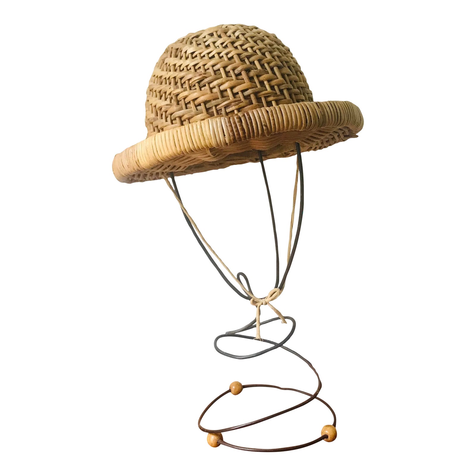 Antique Edwardian or Victorian Wicker Hat and Wire Stand | Chairish