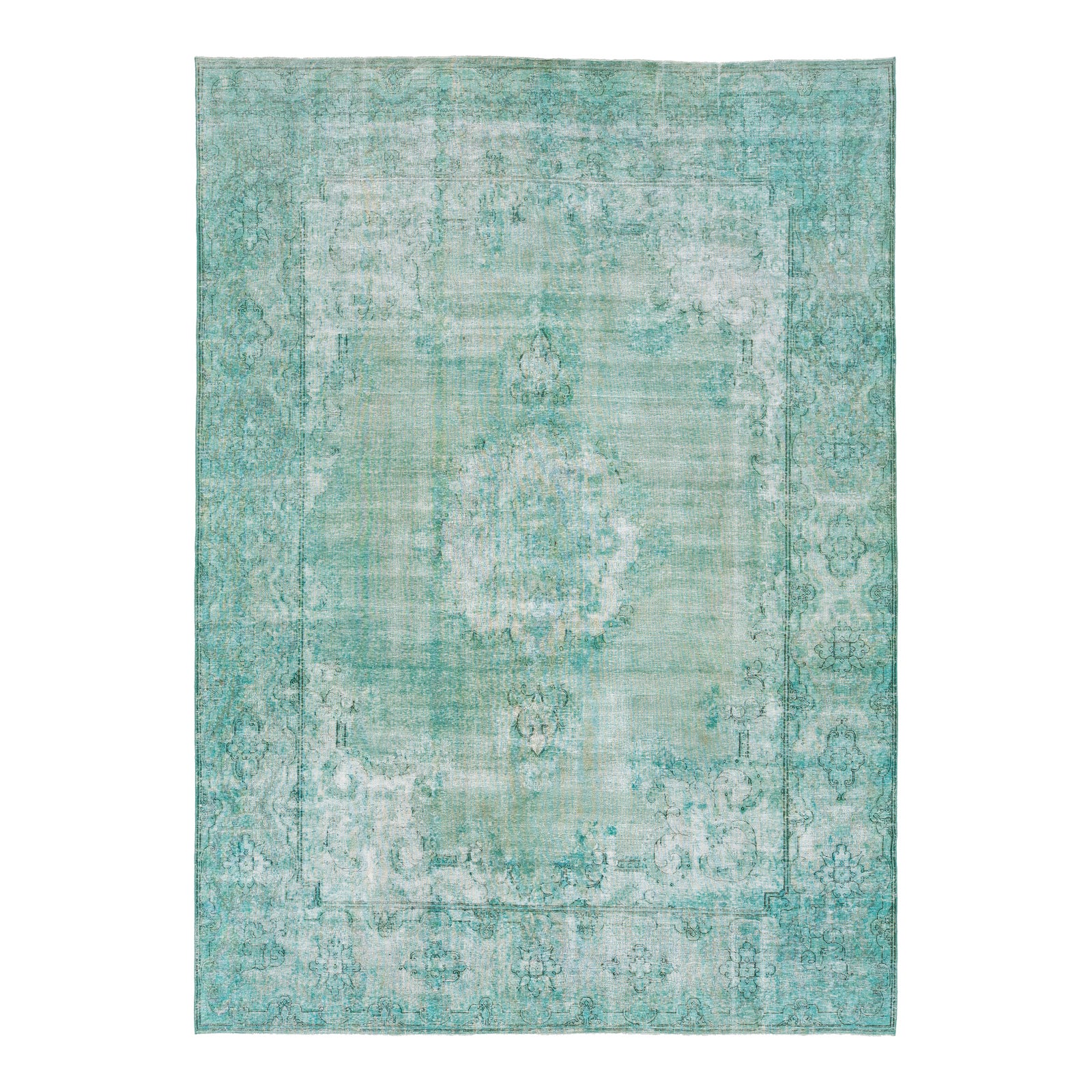 Antique Overdyed Wool Rug With Allover Motif in Light Green | Chairish