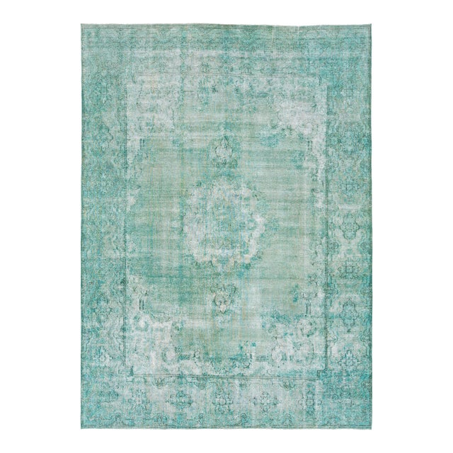 Antique Overdyed Wool Rug With Allover Motif in Light Green | Chairish