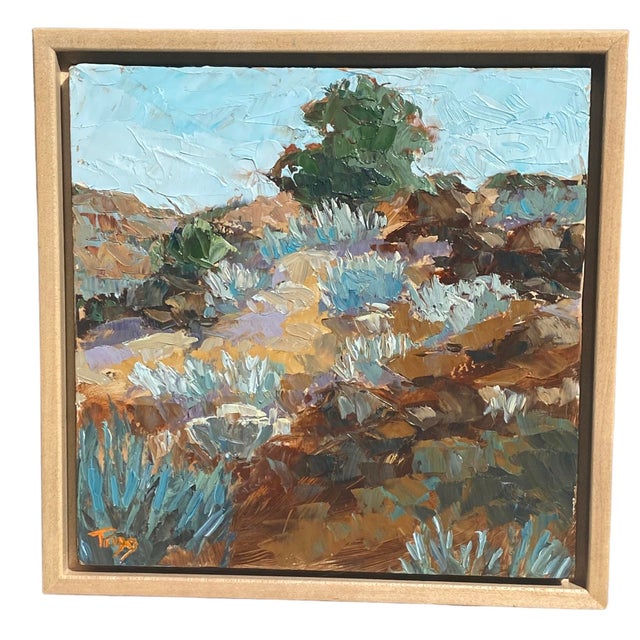 21st Century New Mexico Framed Landscape Oil on Panel “Tree at Pilar ...