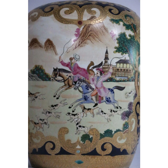 Vintage Rare Chinese Urns Featuring a Hunt Scene, a Pair | Chairish