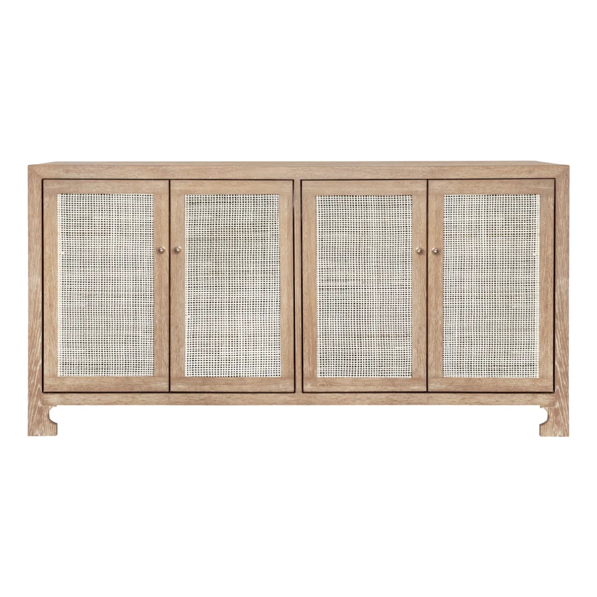 Matthew Izzo Home - Sofia Cerused Oak Caned Four Door Cabinet | Chairish