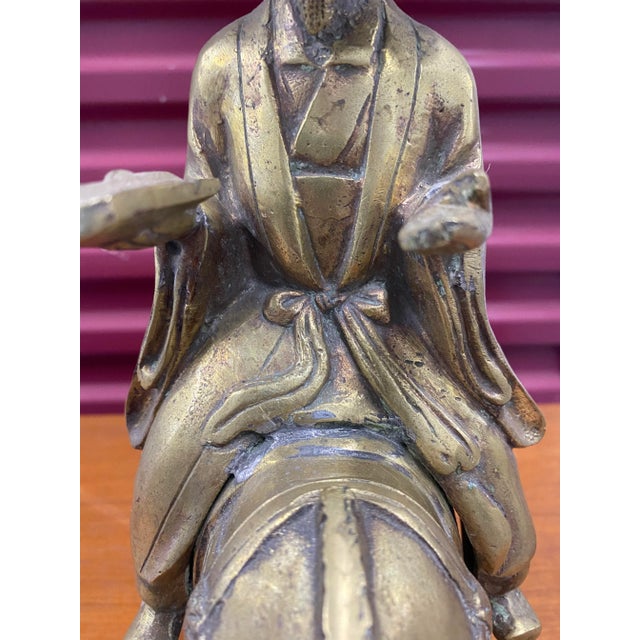 Early 20th Century Chinese Iron Bronze Gilt Man Scholar Riding a Horse ...