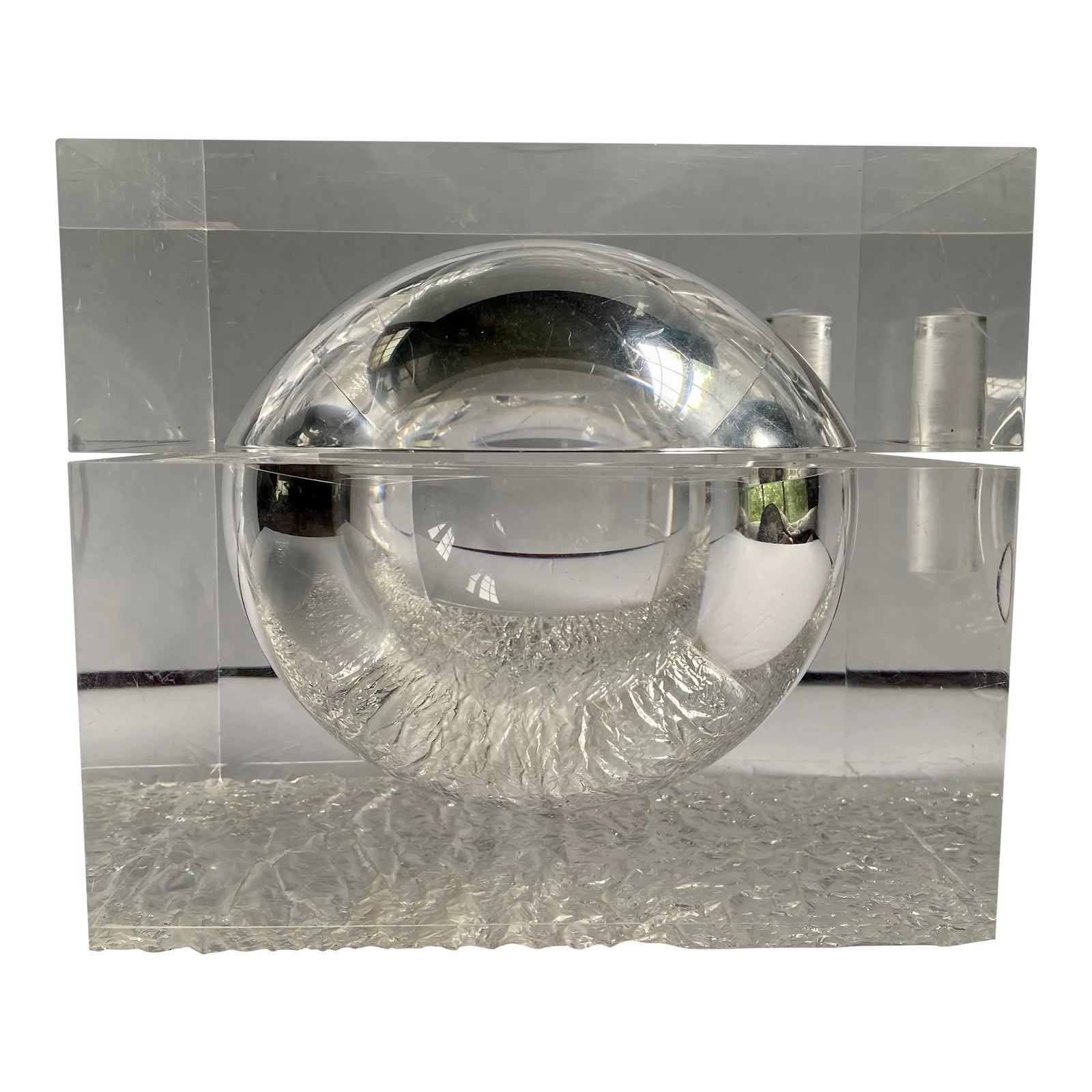 1970s Italian Lucite Cube Object Holder With Sphere Inside | Chairish