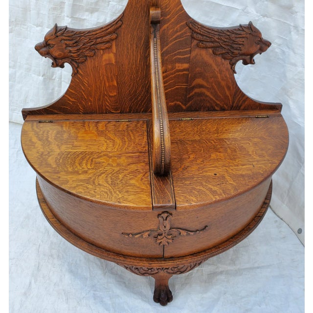 Victorian 1890s Lion Carved Double Hall Seat / Hall Tree With Hooks ...