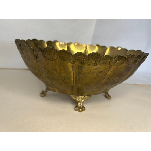Vintage Scalloped Brass Compote Bowl With Lion Paws Footers | Chairish