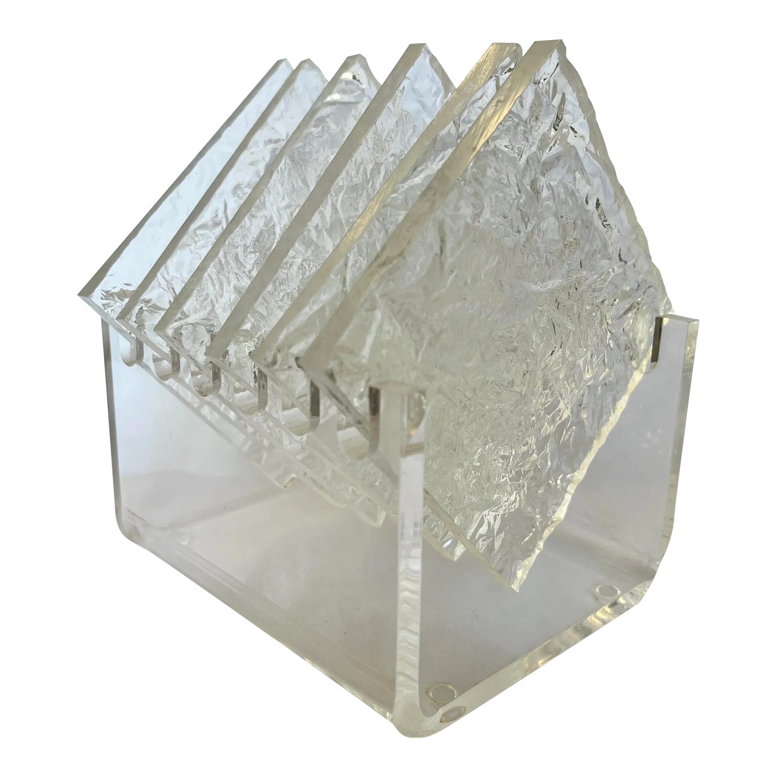 Mid-Century Lucite “Ice” Coasters With Stand- 7 Pieces | Chairish