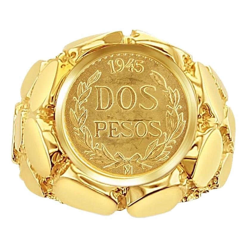 Dos Pesos Gold Coin Pebble Ring, Size 7 | Chairish