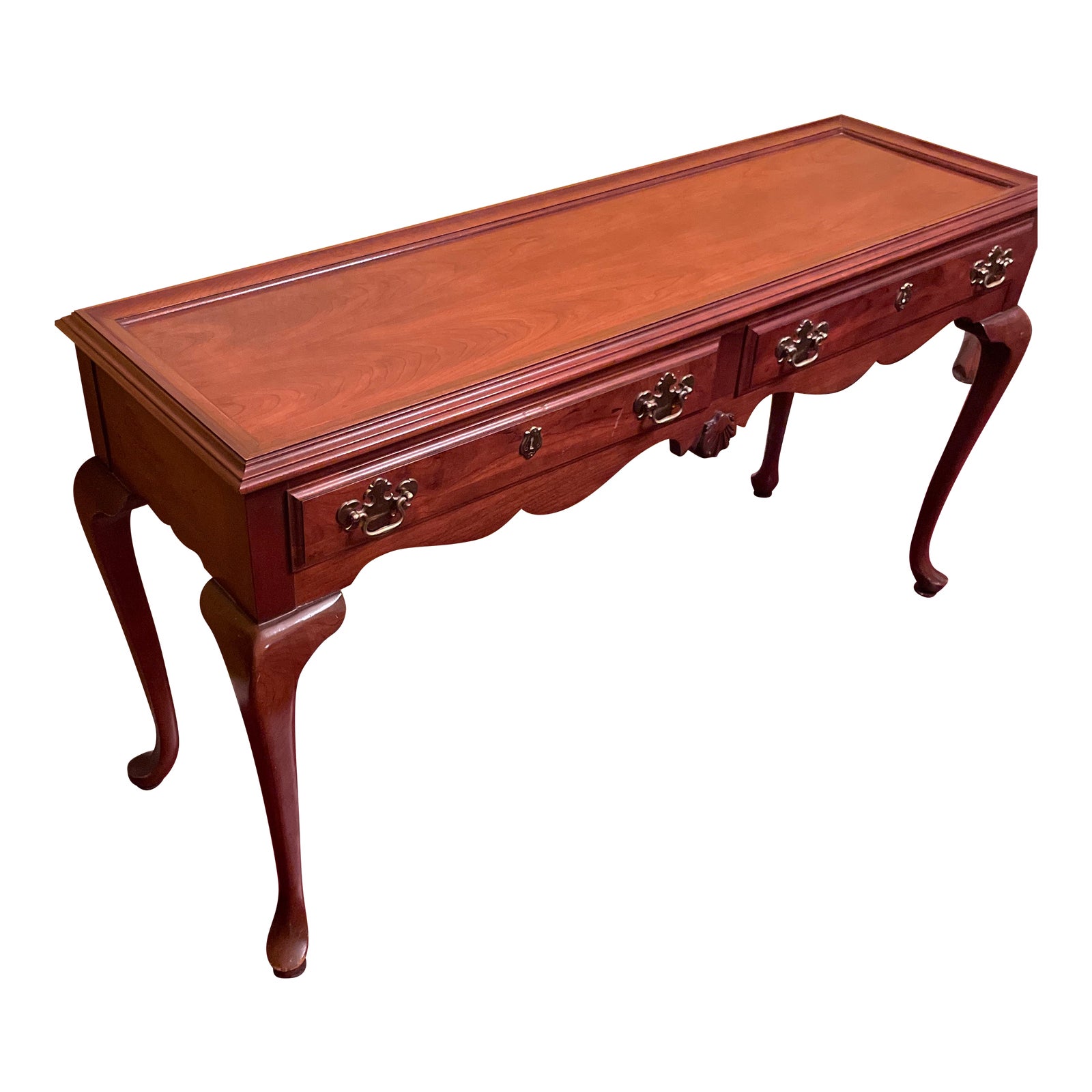 1970s Vintage Queen Anne Cherry Wood Sofa Table | Chairish