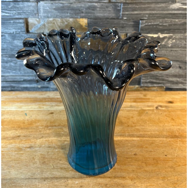 Murano Blue Art Glass Vase | Chairish