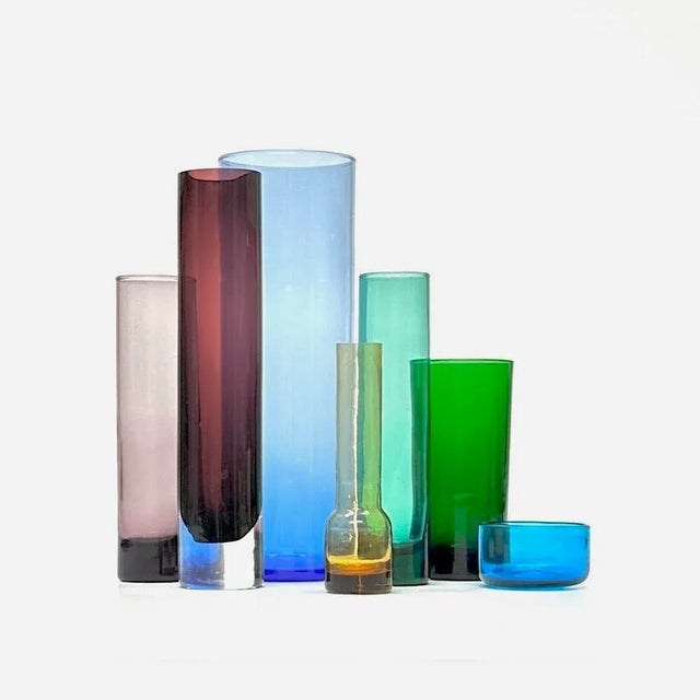 Mid 20th Century Cylindrical Tinted Glass Vase Curation - Group of 7 ...