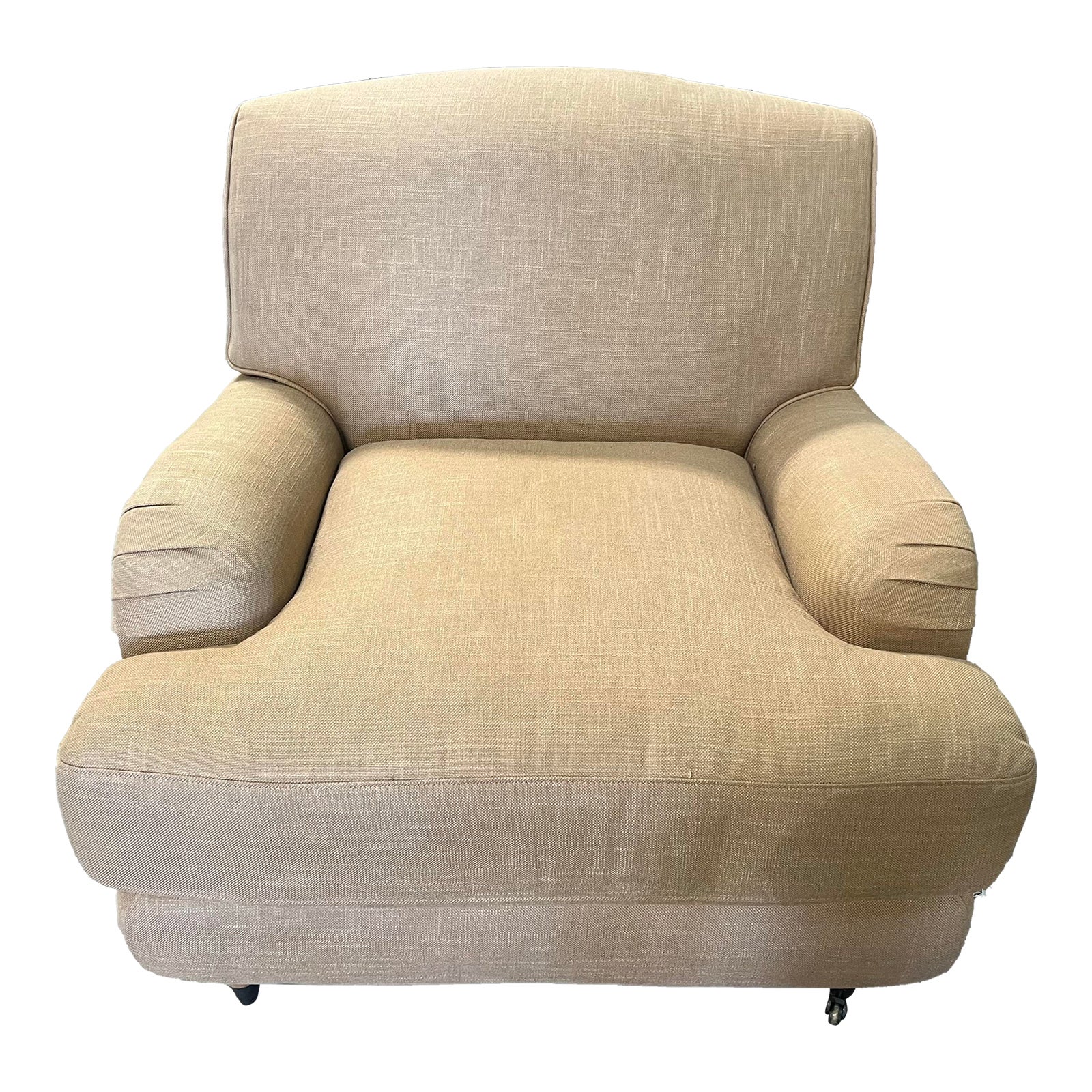 1990s English Style Roll Arm Club Chair With Casters | Chairish