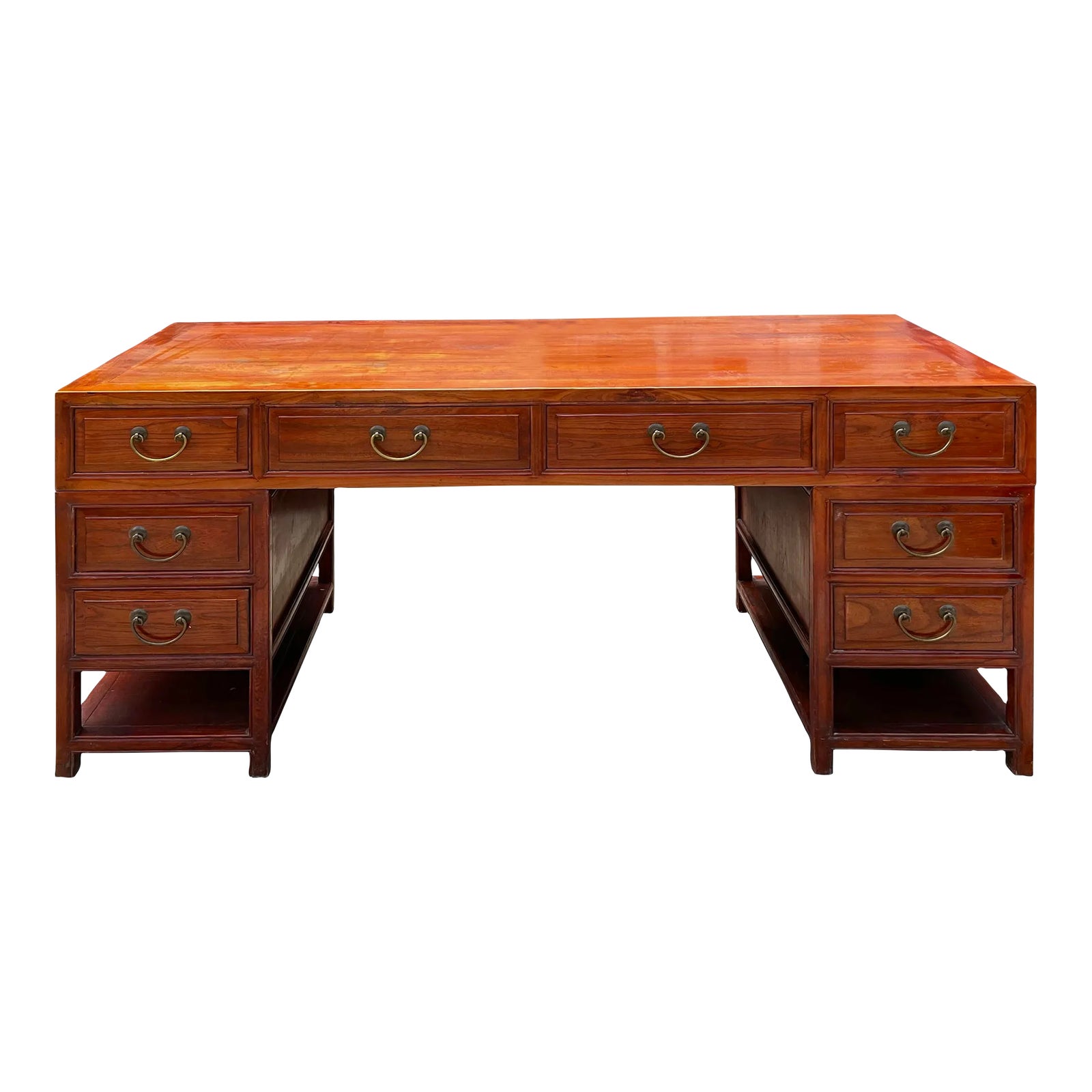 Chinese Brown Drawers Base Top Wood Editor Office Writing Desk Table ...