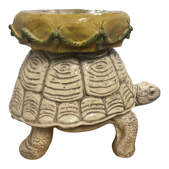 Vintage Green and Gold Turtle Garden Seat | Chairish