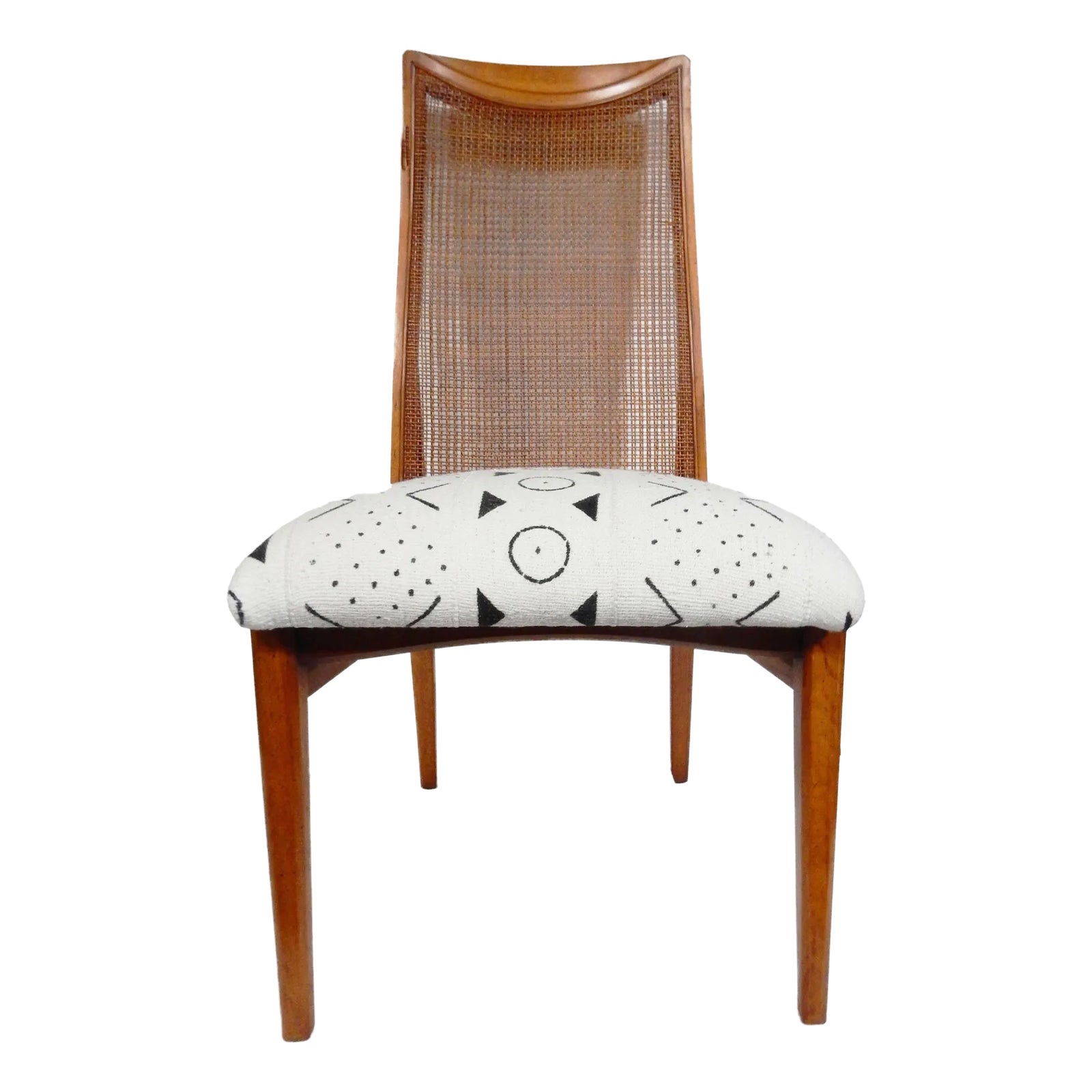 Mid-Century Rattan Back Chair With Mud Cloth | Chairish