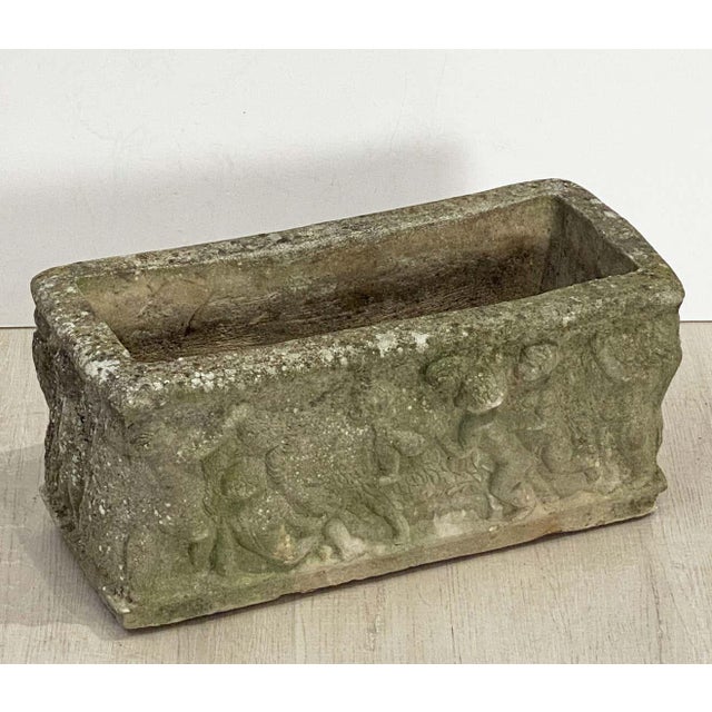 English Garden Stone Trough or Planter With Cherub Relief | Chairish