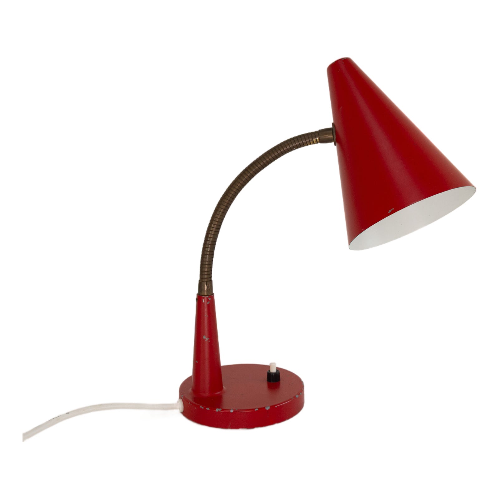 Vintage Danish Red and Brass Flexible Desk Lamp from Lyfa, 1950s | Chairish