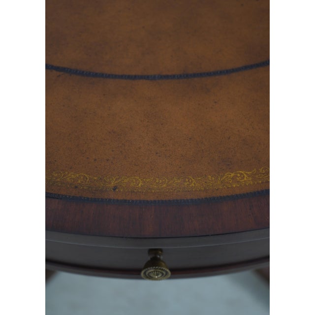 Ethan Allen Round Leather Top Drum Table | Chairish