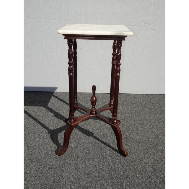 Vintage American French Country Burgundy Side Table White Marble Plant Stand Tables