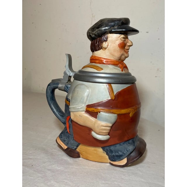 Antique German Hand Painted Pewter Mounted Lidded Man Pottery Figural ...