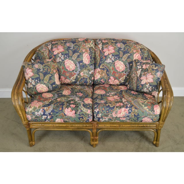 Rattan Curved Back Loveseats With Custom Floral Upholstered Cushions ...