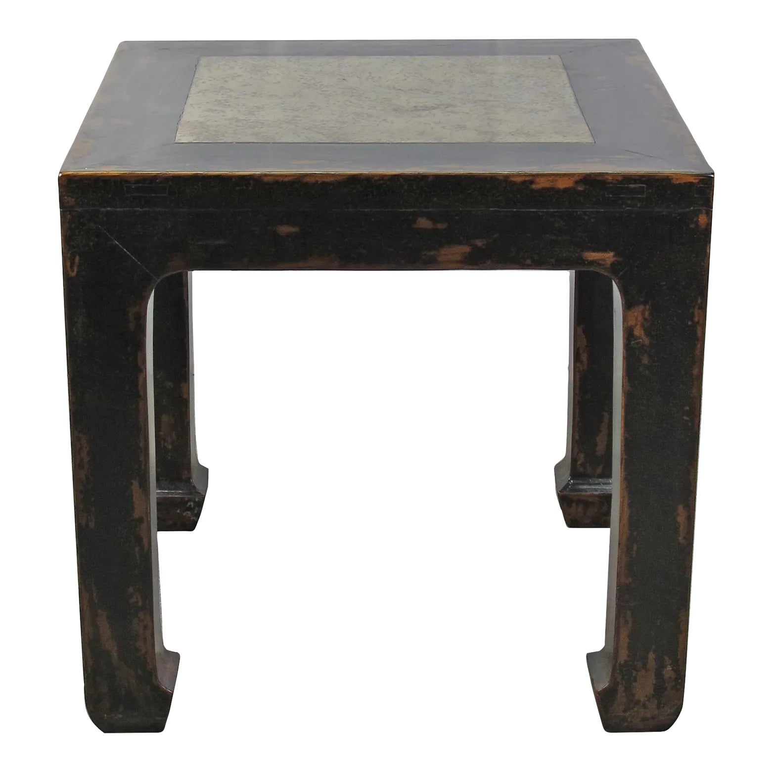 Marble Top Square and Distressed Black Vintage Accent or Side Table, 25 ...