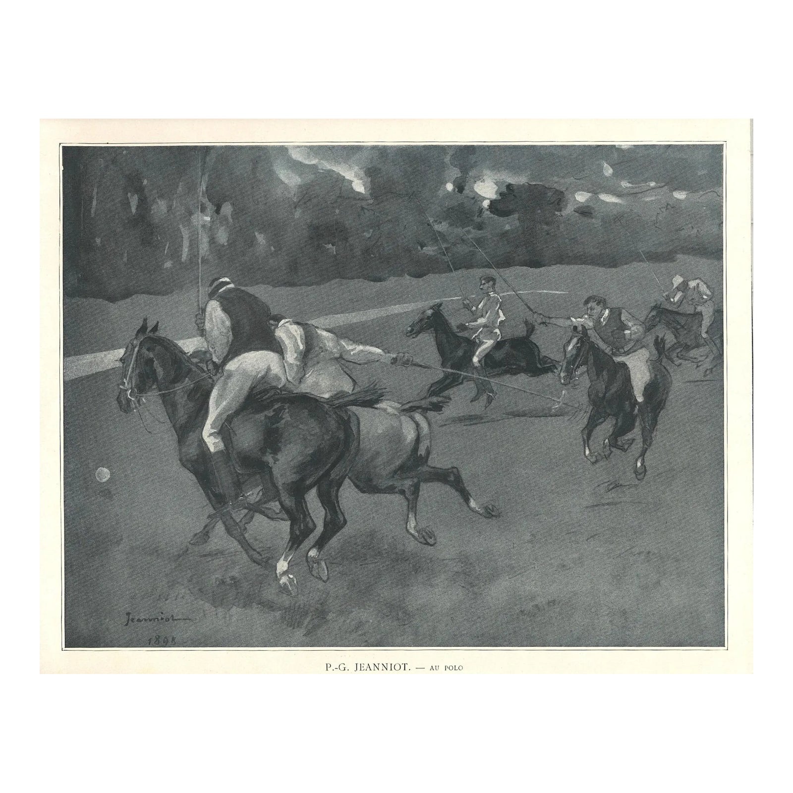 1893 Antique French Polo Lithograph | Chairish