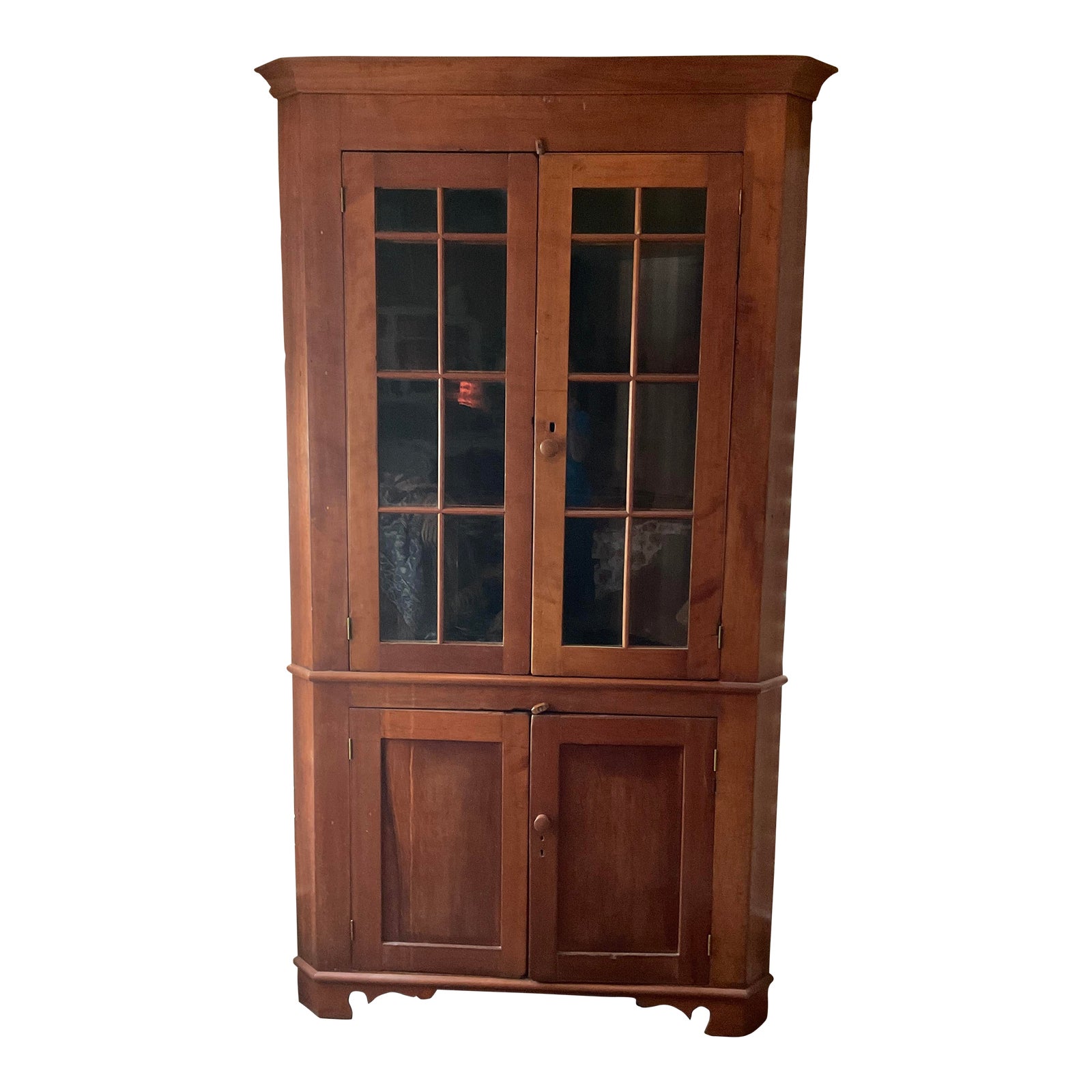 American Circa 1800’s Cherry Corner Cabinet With Original Wavey Glass ...