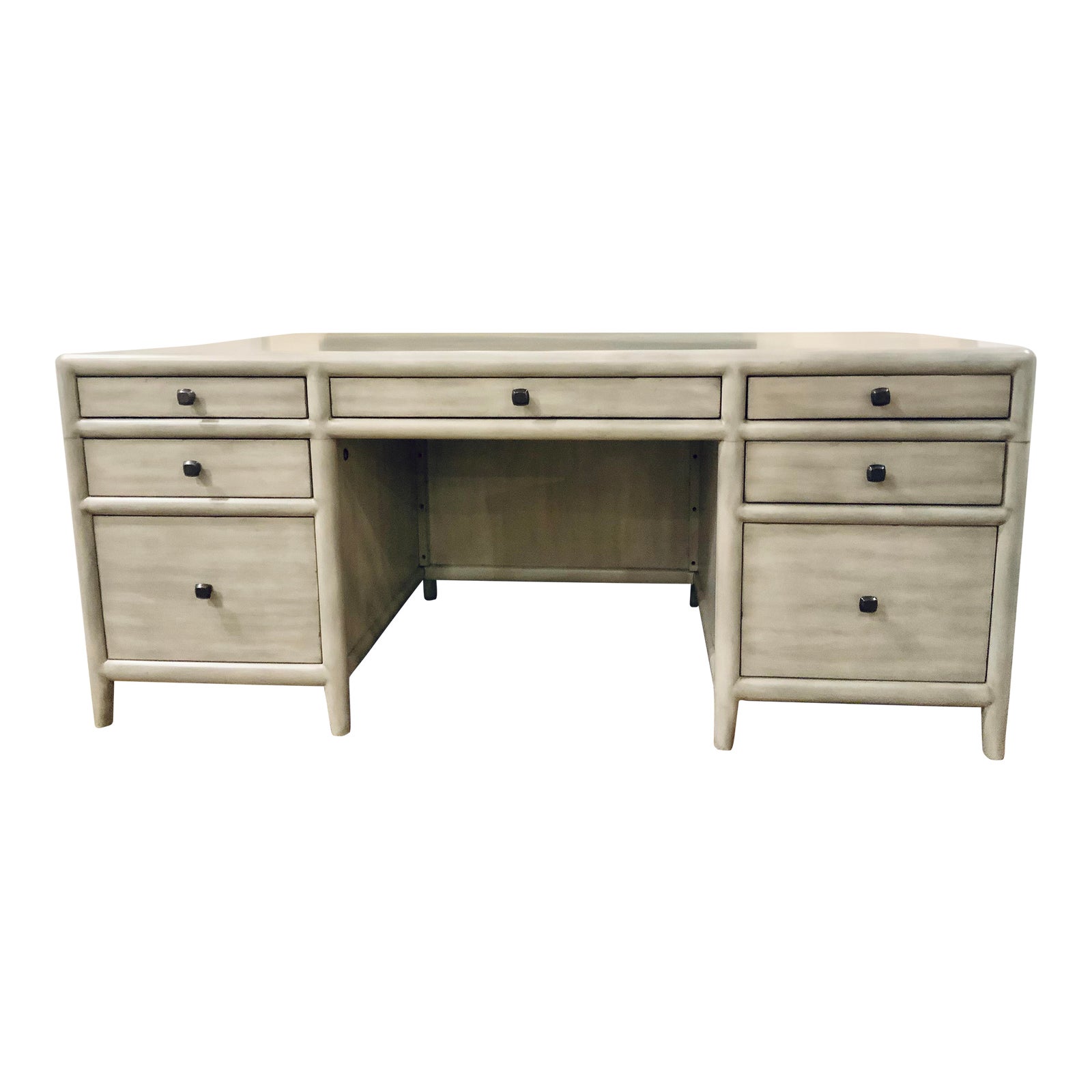 Modern Light Gray Wood Executive Desk | Chairish