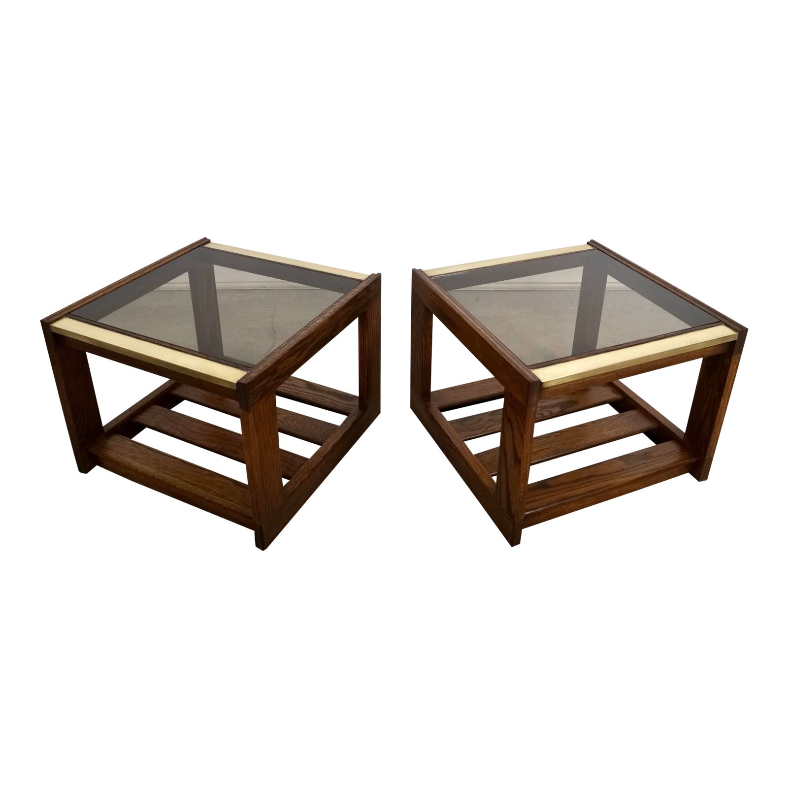1970’s Mid-Century Modern Cube Smoked Glass End Tables by Mersman - a ...