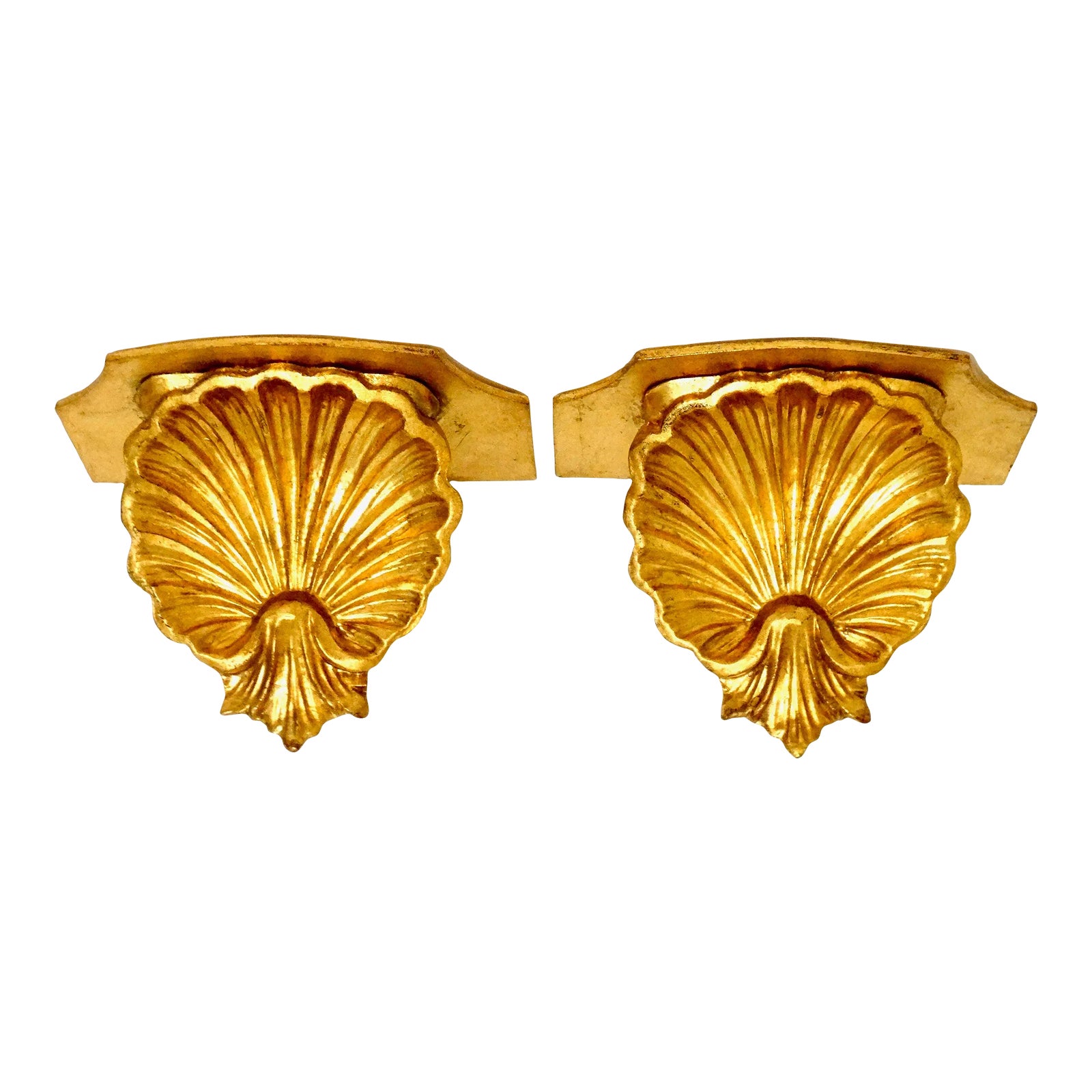Mid Century Italian Giltwood Shell Wall Brackets,- a Pair | Chairish