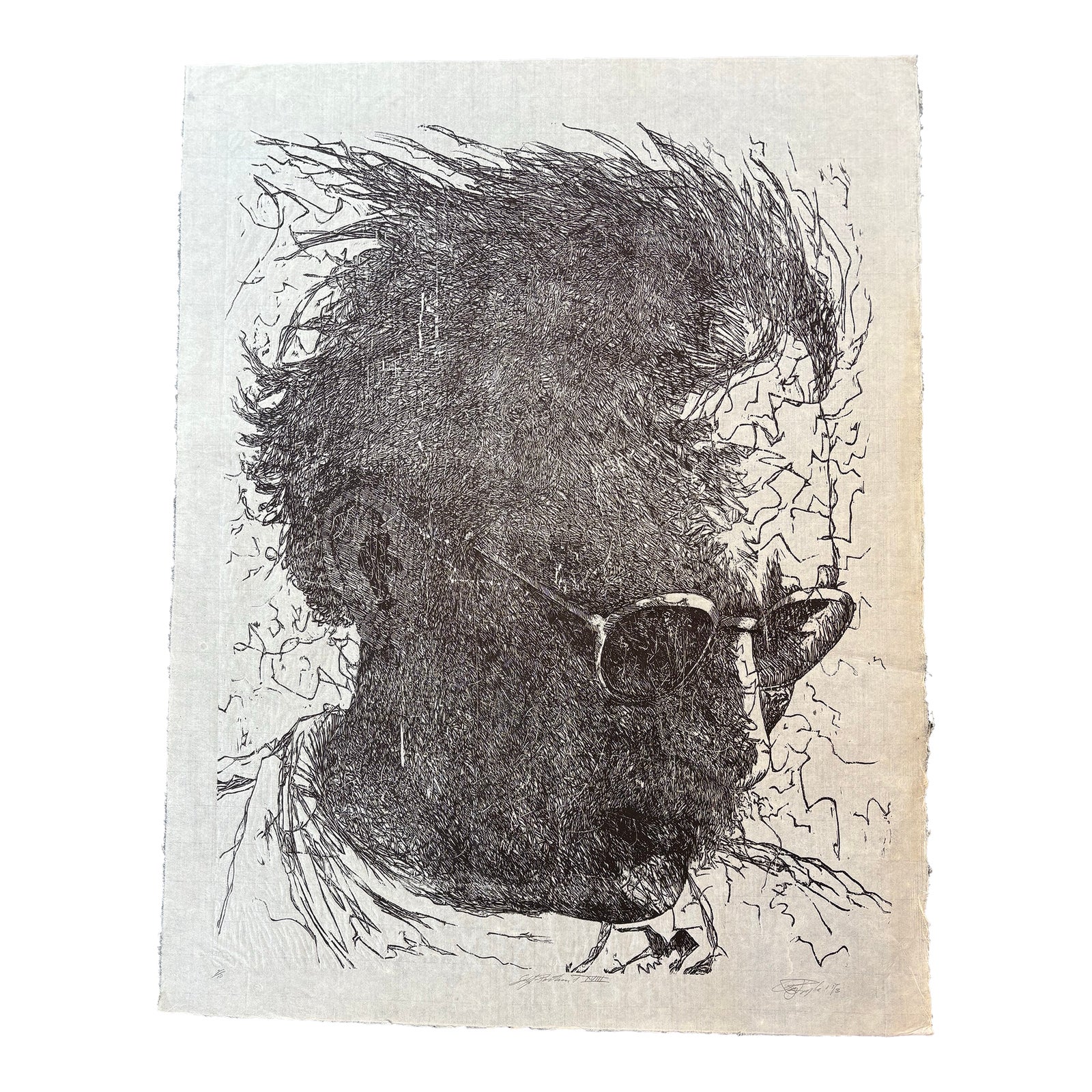 Large Roy Ward Ragle Woodcut Self Portrait 1973 | Chairish