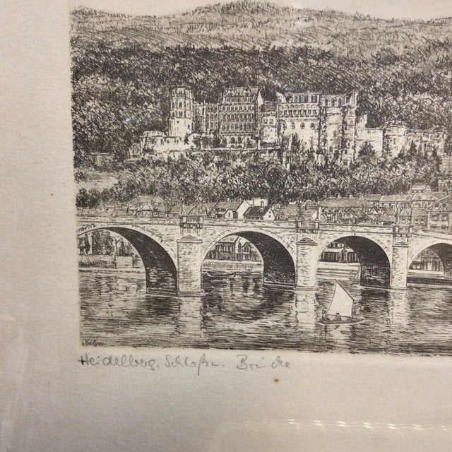 Heidelberg Castle Bridge Etching Signed by Karl Zwicker | Chairish
