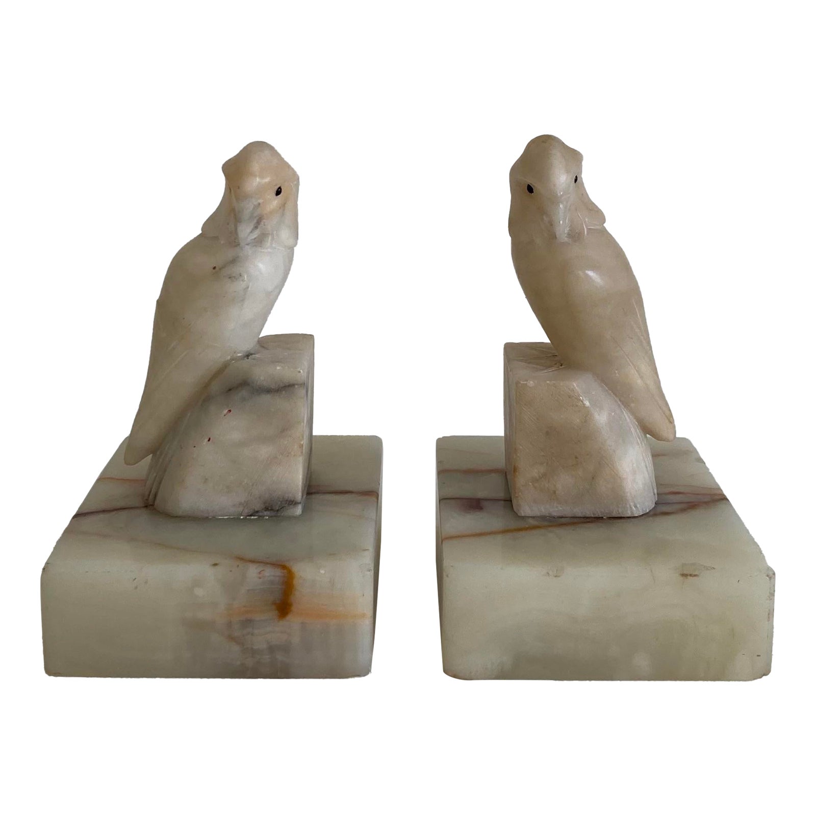 1930s Solid Carved Alabaster & Marble Bird Bookends- a Pair | Chairish