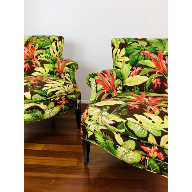 Vintage Mid Century Tropical Leaf Print Upholstered Arm Chairs - a Pair ...
