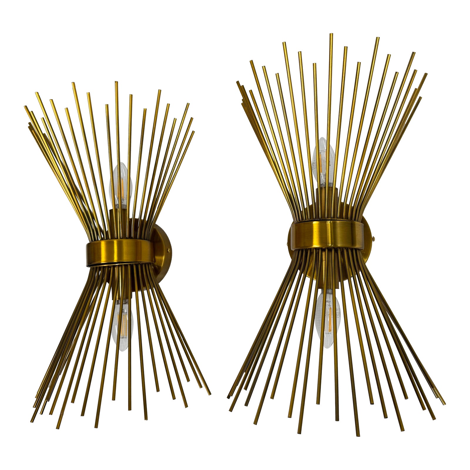Rennnsan Noad Dual-Light Gold Finish Wall Sconces, Pair | Chairish