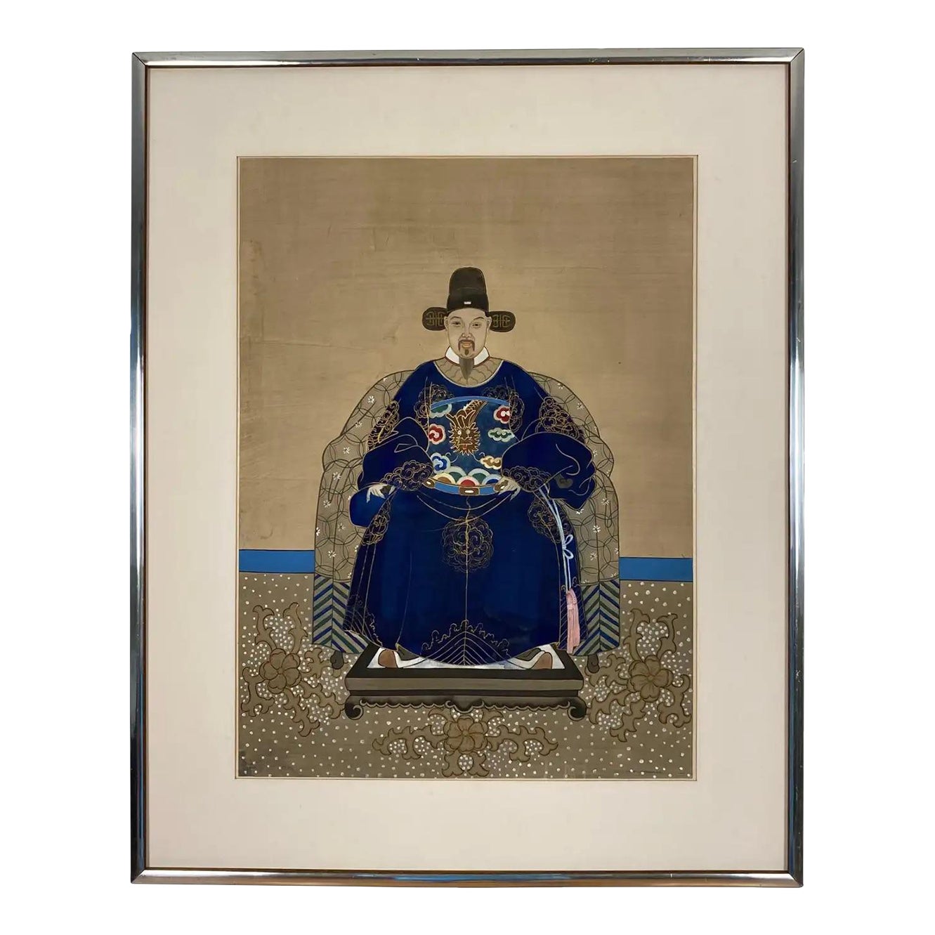 Antique Chinese Imperial Emperor Ancestral Painting on Silk | Chairish