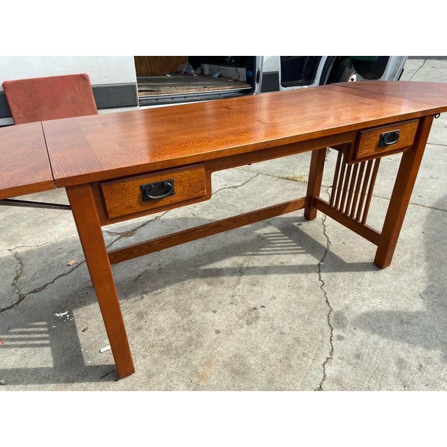 Vintage Bassett Mission Style Oak Drop Leaf Desk | Chairish