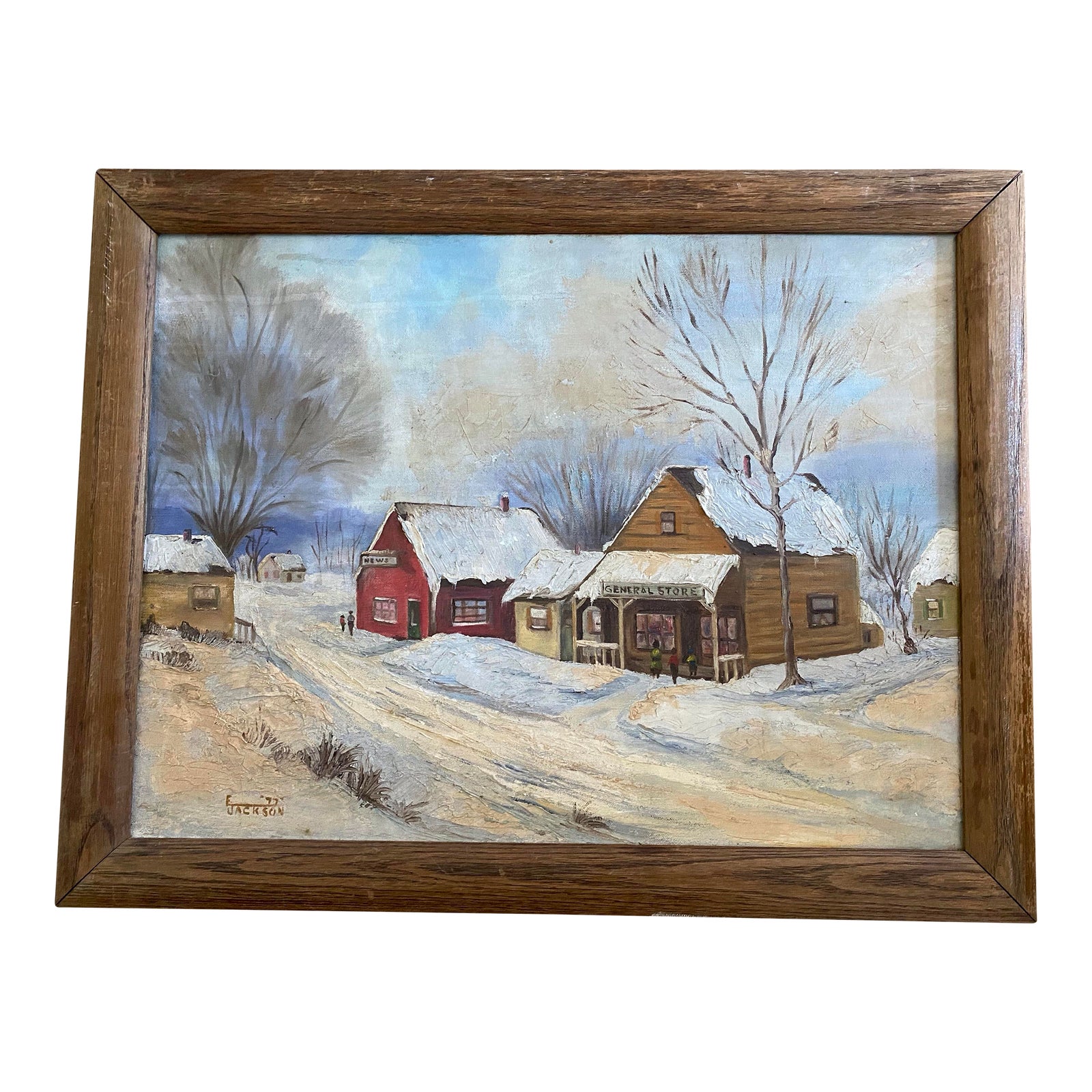 1997 Signed Rustic Landscape Wood Frame Oil Painting on Canvas | Chairish
