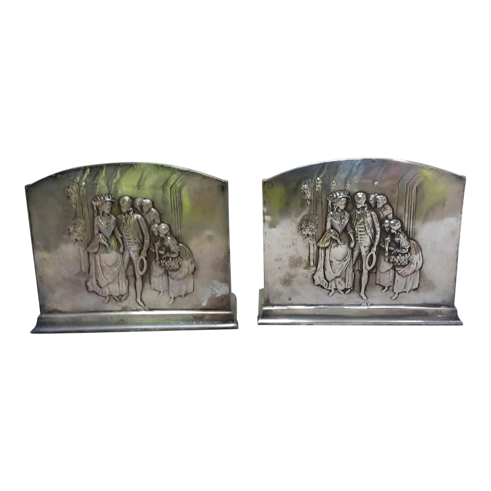 Silver Plated Romantic Themed Bookends | Chairish