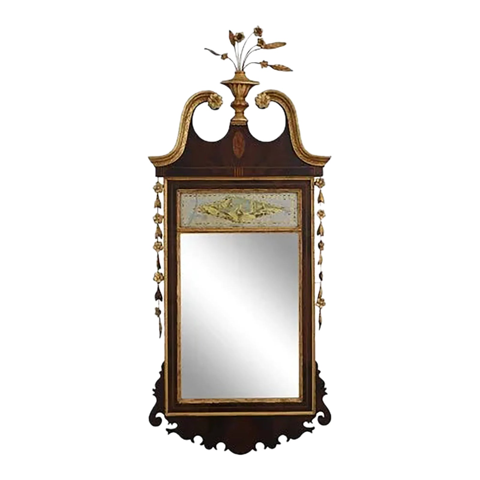 Antique Period Federal Eglomise Mahogany Mirror | Chairish